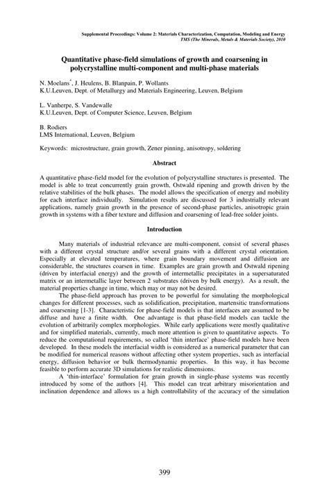 Pdf Quantitative Phase Field Simulations Of Growth And Coarsening In