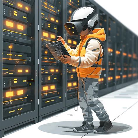tech support agent it auditor in a data center vector clipart premium