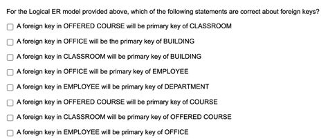 For The Logical Er Model Provided Above Which Of