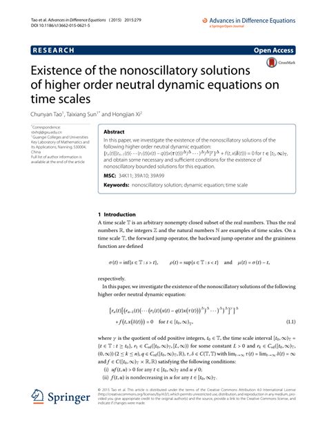 Pdf Existence Of The Nonoscillatory Solutions Of Higher Order Neutral Dynamic Equations On