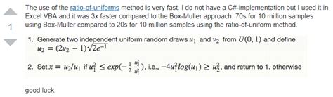 Excel Vba Implementing Box Muller Zigurrat And Ratio Of Uniforms