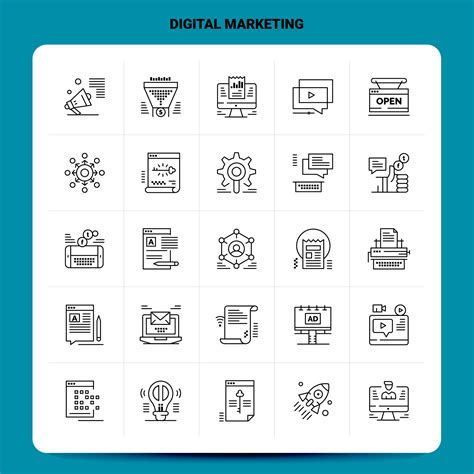Outline 25 Digital Marketing Icon Set Vector Line Style Design Black Icons Set Linear Pictogram
