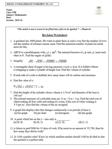Class Viii Assignment Pdf Volume