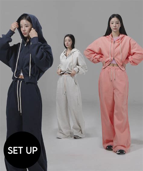팬쇼 [무료배송]팬쇼 데일리 크롭 투웨이 후드 집업 오버핏 스냅 트레이닝 팬츠 셋업