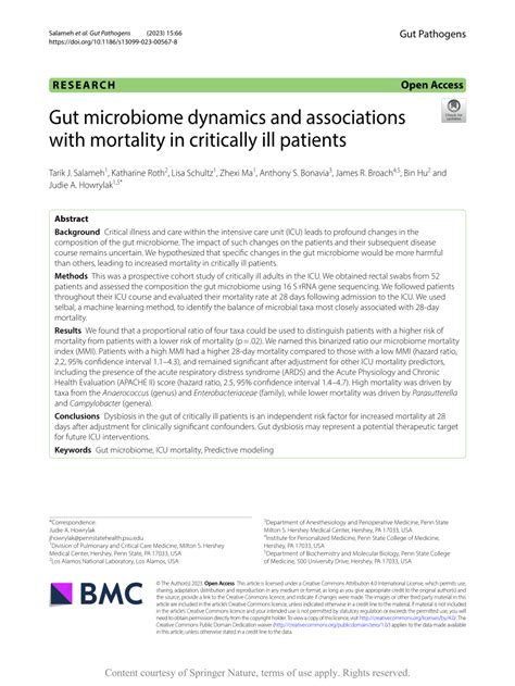 Pdf Gut Microbiome Dynamics And Associations With Mortality In