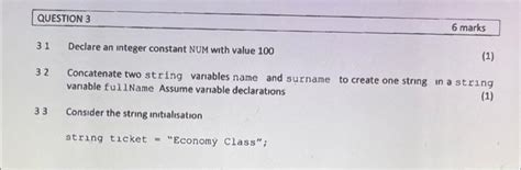 Solved 31 Declare An Integer Constant Num With Value 100 32