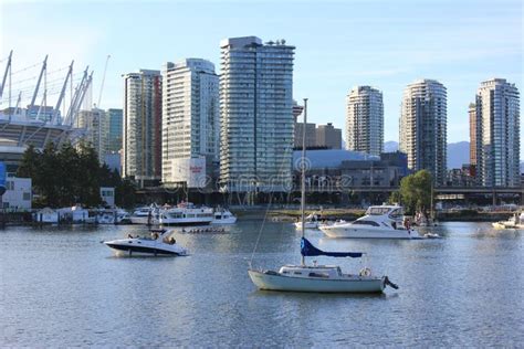 View Of Boats And Yachts Sailing On The False Creek Before The