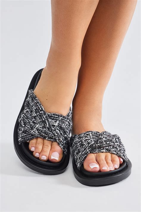 Cassandra Tweed Slides Black Fashion Nova