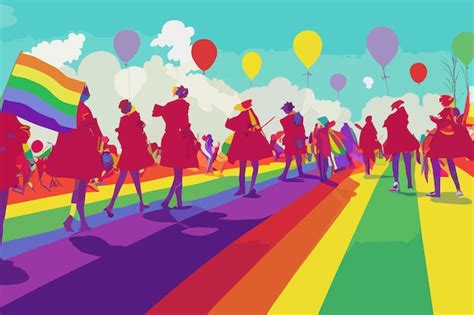 Lgbt 커뮤니티 퍼레이드 플래그 풍선 Lgbtq 프라이드에 관대한 사람들 프리미엄 벡터