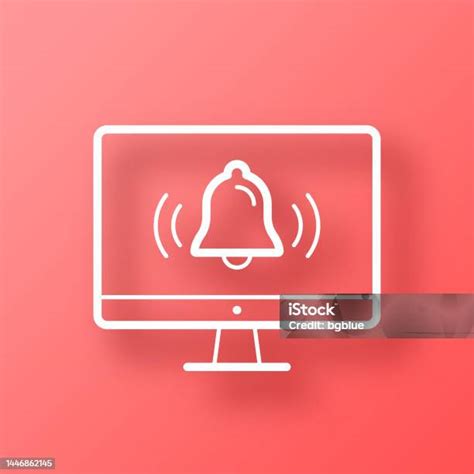 벨이 울리는 데스크톱 컴퓨터 알림 그림자가 있는 빨간색 배경의 아이콘 3차원 형태에 대한 스톡 벡터 아트 및 기타 이미지 3차원 형태 개념 그림자 Istock