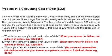 Solved Problem Calculating Cost Of Debt LO Jiminy S Chegg Com