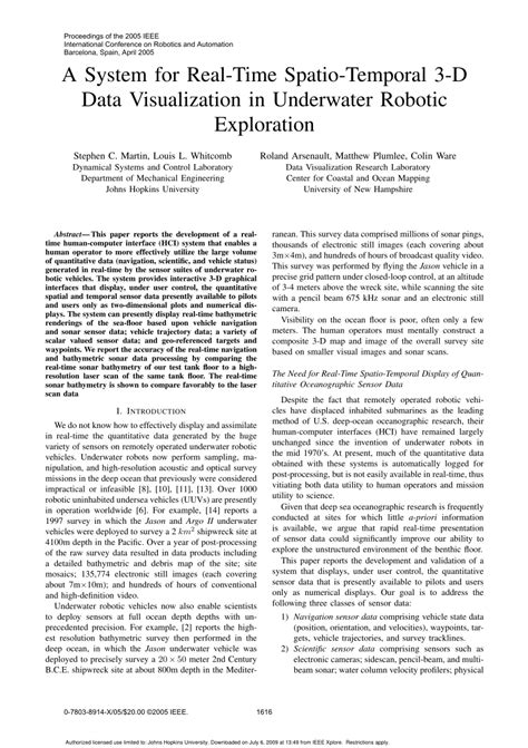 Pdf A System For Real Time Spatio Temporal 3 D Data Visualization In Underwater Robotic