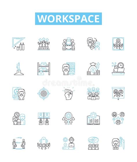 Workspace Vector Line Icons Set Office Room Desk Table Area Bench Cubicle Illustration