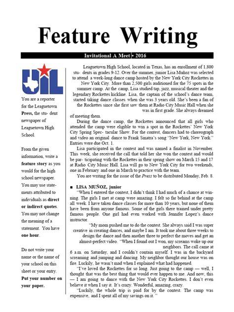 Feature Writing Example Pdf Dances