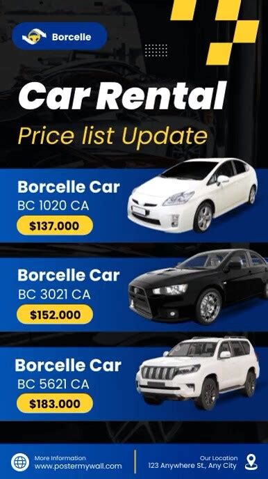 Black Modern And Minimal Car Rental Price List Template Postermywall