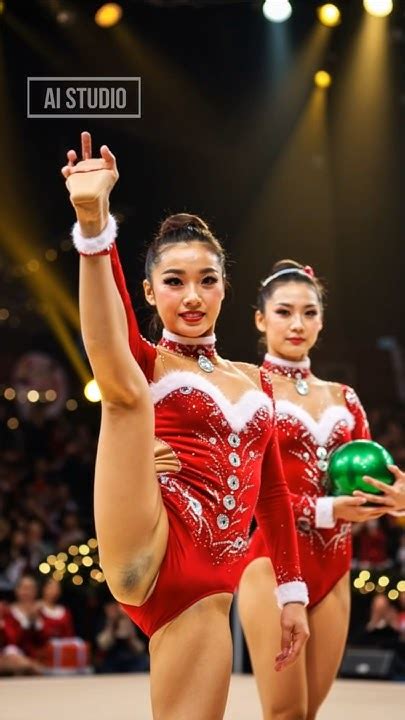 산타 복장의 체조요정 완벽한 하이킥🎄 Santa Style Gymnasts Show Off Perfect High