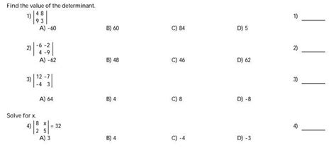Solved Find The Value Of The Determinant A Chegg