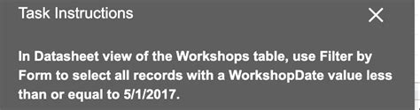 solved task instructionsin datasheet view of the workshops
