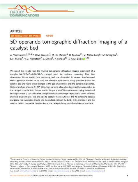Pdf 5d Operando Tomographic Diffraction Imaging Of A Catalyst Bed