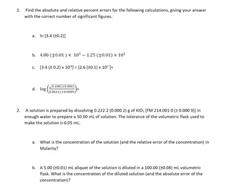 Solved Find The Absolute And Relative Percent Errors For The Chegg