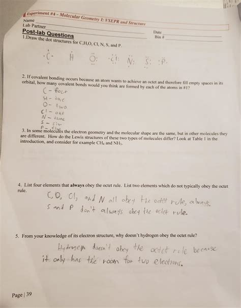 solved experiment 4 molecular geometry i vsepr and