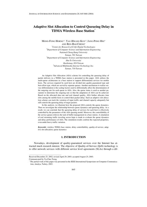 Pdf Adaptive Slot Allocation To Control Queuing Delay In Tdma