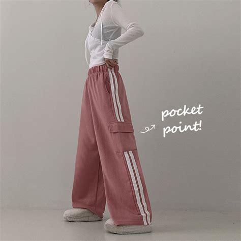 더핑크 색감맛집힙한무드 요뜨 기모 밴딩 배색 라인 카고 와이드 기모 팬츠 6color