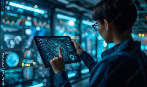 Close Up A Network Security Analyst Examining A Digital Tablet That