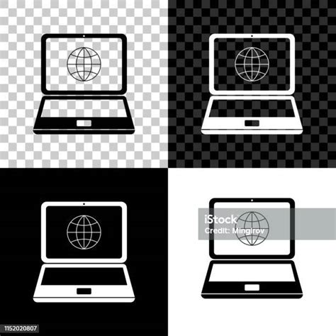 검은 색 흰색과 투명 한 배경에 고립 된 노트북 아이콘의 화면에 글로브 글로브 사인 노트북 컴퓨터 벡터 일러스트 0명에 대한 스톡 벡터 아트 및 기타 이미지 Istock
