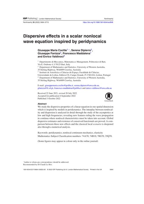 Dispersive Effects In A Scalar Nonlocal Wave Equation Inspired By