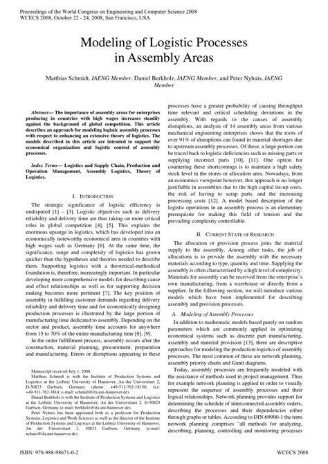 Pdf Modeling Of Logistic Processes In Assembly Areas
