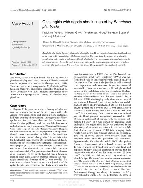 Pdf Cholangitis With Septic Shock Caused By Raoutella Planticola