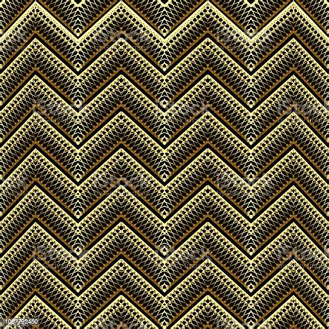 Textured Grid Lattice Zigzag Gold 3d Seamless Pattern Vector Ornamental Lace Chevron Background