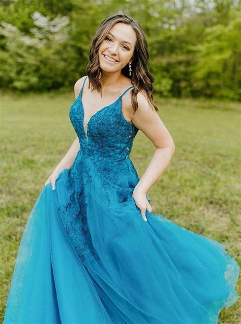 Turquoise Spaghetti Straps Cutout Back Long Prom Dress Comelyme Com