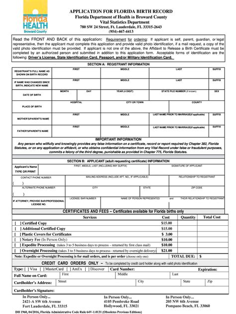 Application For Florida Birth Record Broward County Fill Out And Sign
