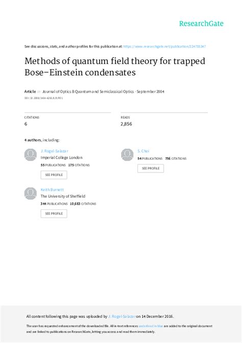 Pdf Methods Of Quantum Field Theory For Trapped Boseeinstein Condensates