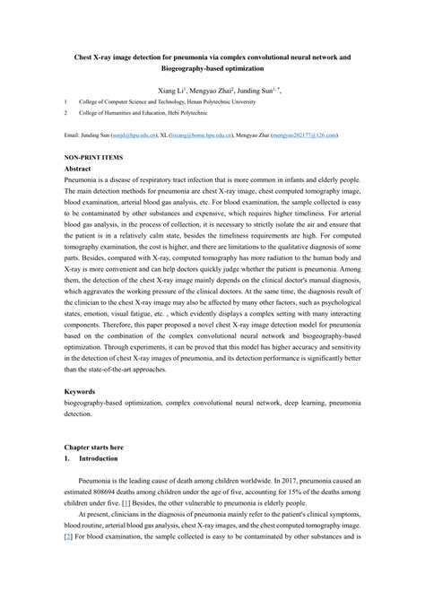 PDF Chest X Ray Image Detection For Pneumonia Via Complex Convolutional Neural Network And
