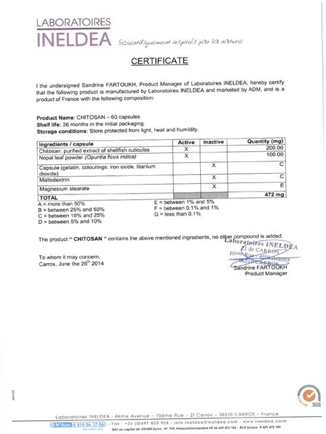 Composition Certificate Chitosan Pdf