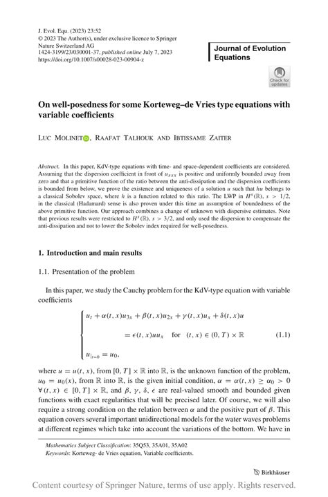 On Well Posedness For Some Kortewegde Vries Type Equations With Variable Coefficients Request Pdf