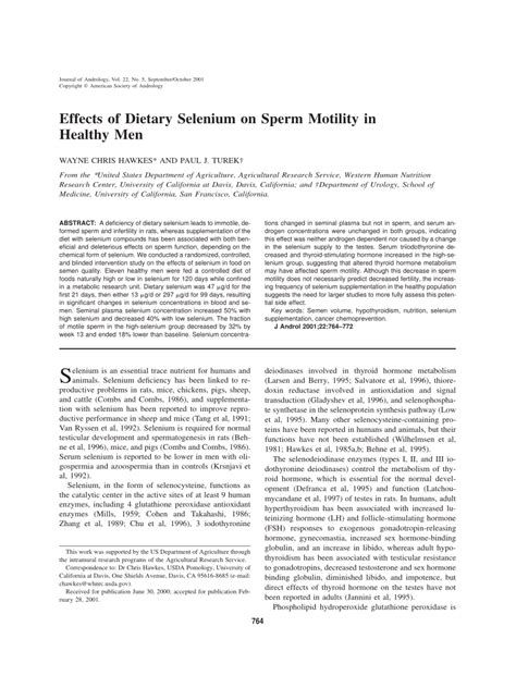 Pdf Effects Of Dietary Selenium On Sperm Motility In Healthy Men