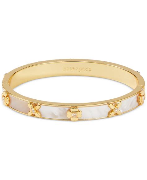 Kate Spade New York Gold Tone Cubic Zirconia Flower Mother Of Pearl Bangle Bracelet Macys
