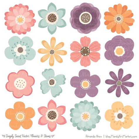 Cute Flowers Clipart In Vintage Vintage Vector Flowers Vintage