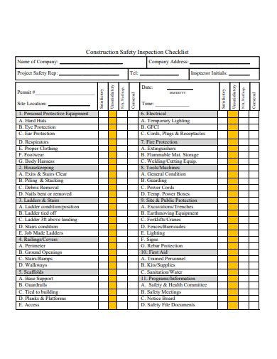 Construction Safety Inspection Checklist Examples To Download