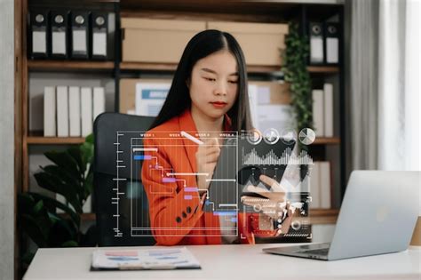 Premium Photo Businesswoman Hand Project Manager Working And Update Tasks And Gantt Chart