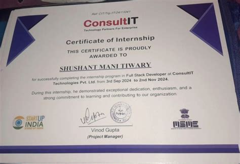 Sushant Tiwary On Linkedin Full Stack Development Intern During My Internship At Consult It