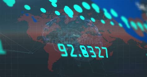 digital map of world with glowing data points and numbers stock image