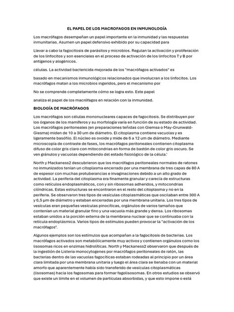 El Papel De Los Macrofagos En Inmunología Pdf Citoplasma Anticuerpo