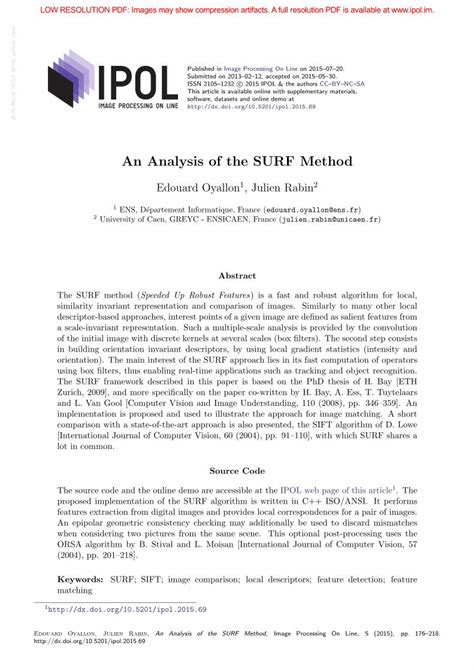 Pdf An Analysis Of The Surf Method Image Processing · Pdf Filean
