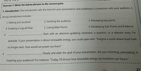 exercise 1 write the below phrases to the correct parts 1 introduction