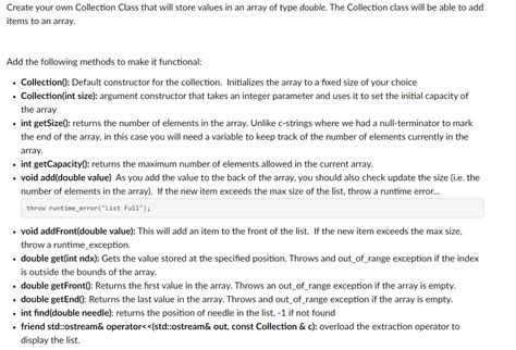 solved create your own collection class that will store